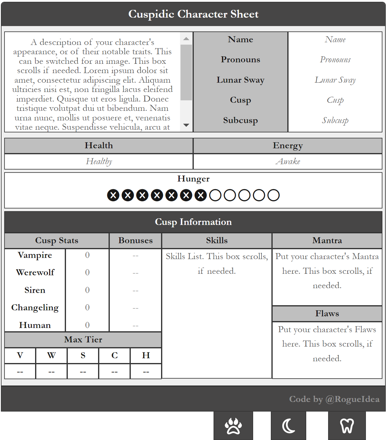 Cuspidic Character Sheet Code on Toyhouse