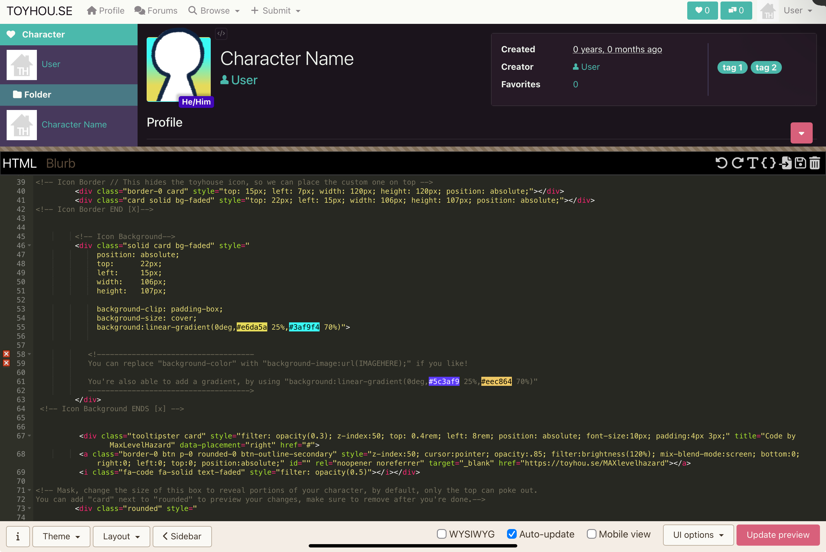 Fancy Character Icon [HTML] on Toyhouse